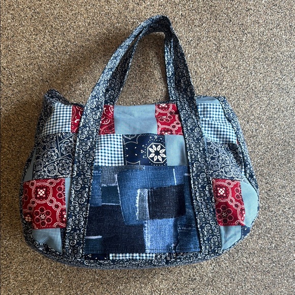 Handmade | Bags | Paisley Patchwork Tote Bag Blue And Red | Poshmark